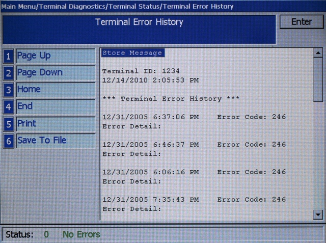Terminal Error History Terminal Error History